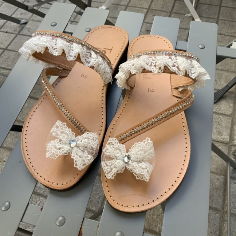 Νυφικά σανδάλια με δαντέλα και στρας - Terpsihandmade